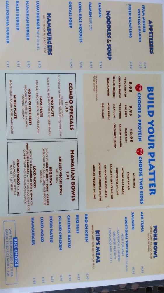 Menu at Da Luau Hawaiian Grill restaurant, Irvine, Jeffrey Rd
