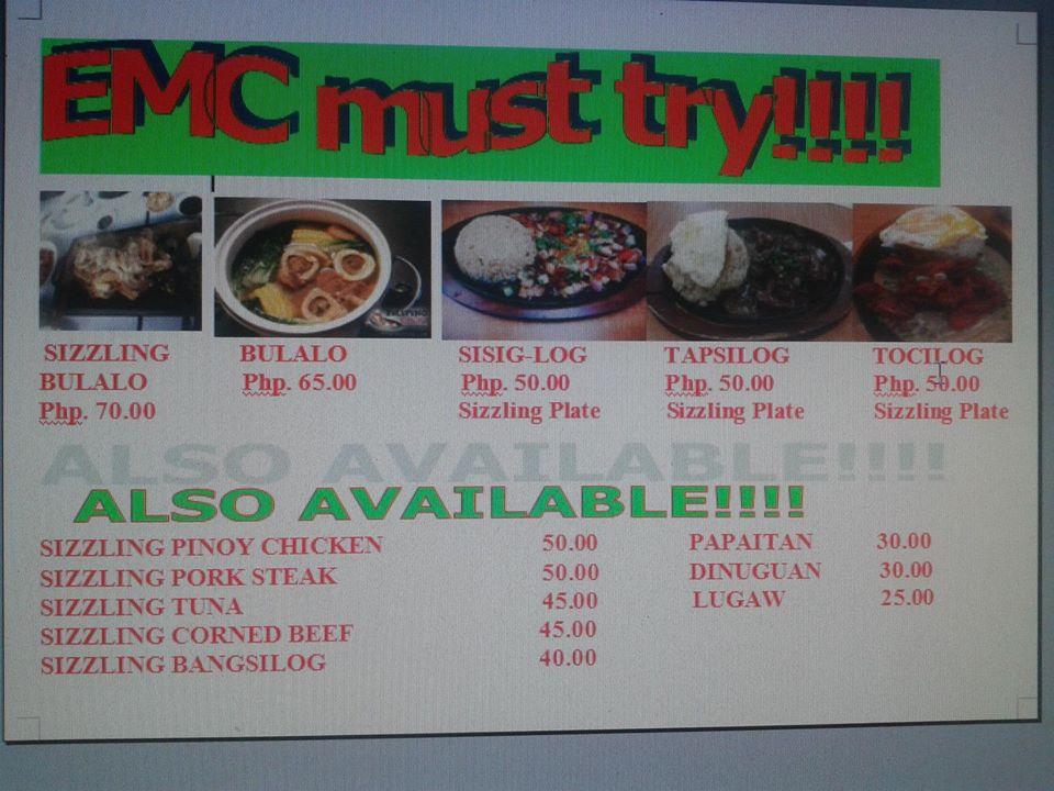 Menu at EMC Bulalohan, Tapsihan, Lugawan at iba pang Lutong Bahay ...