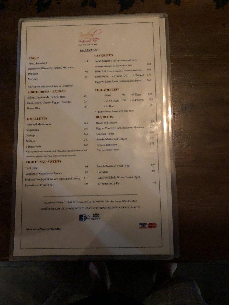 Menu at Isabel Restaurant Bar & Friends, Cabo San Lucas