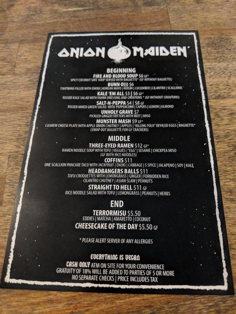 Menu at Onion Maiden restaurant, Pittsburgh