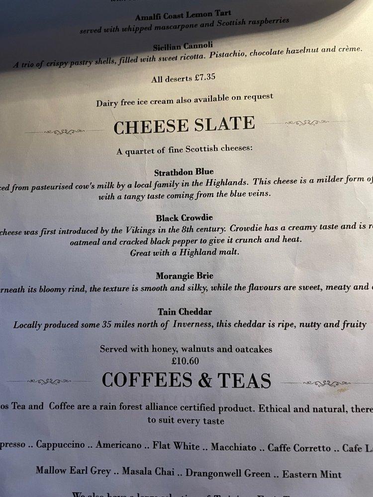 Menu at River House restaurant, Inverness, 1 Greig St