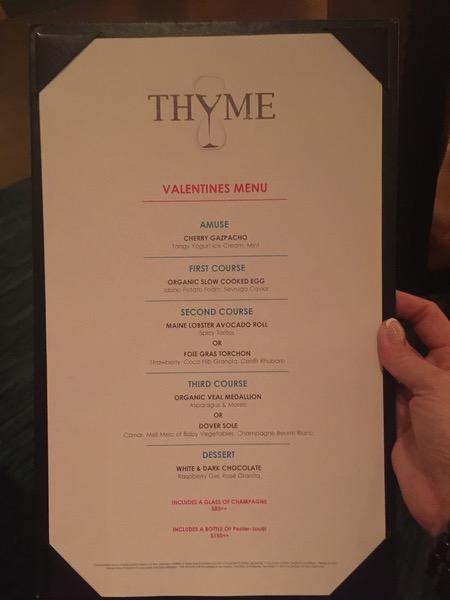 Menu at Thyme restaurant, Miami