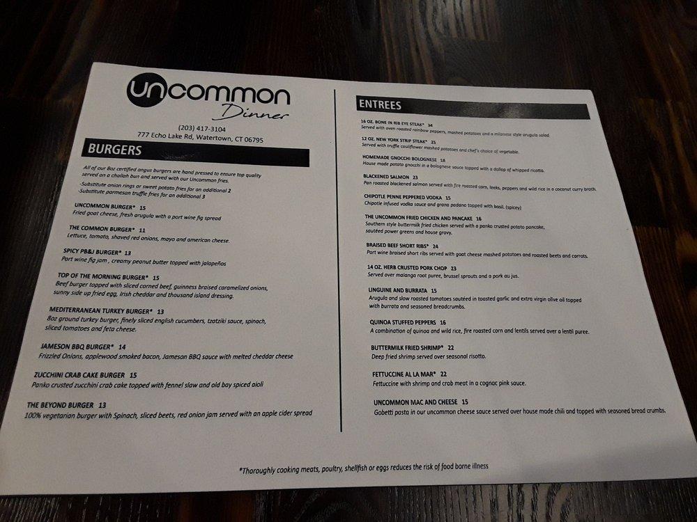 Menu at Uncommon Grill steakhouse, Watertown