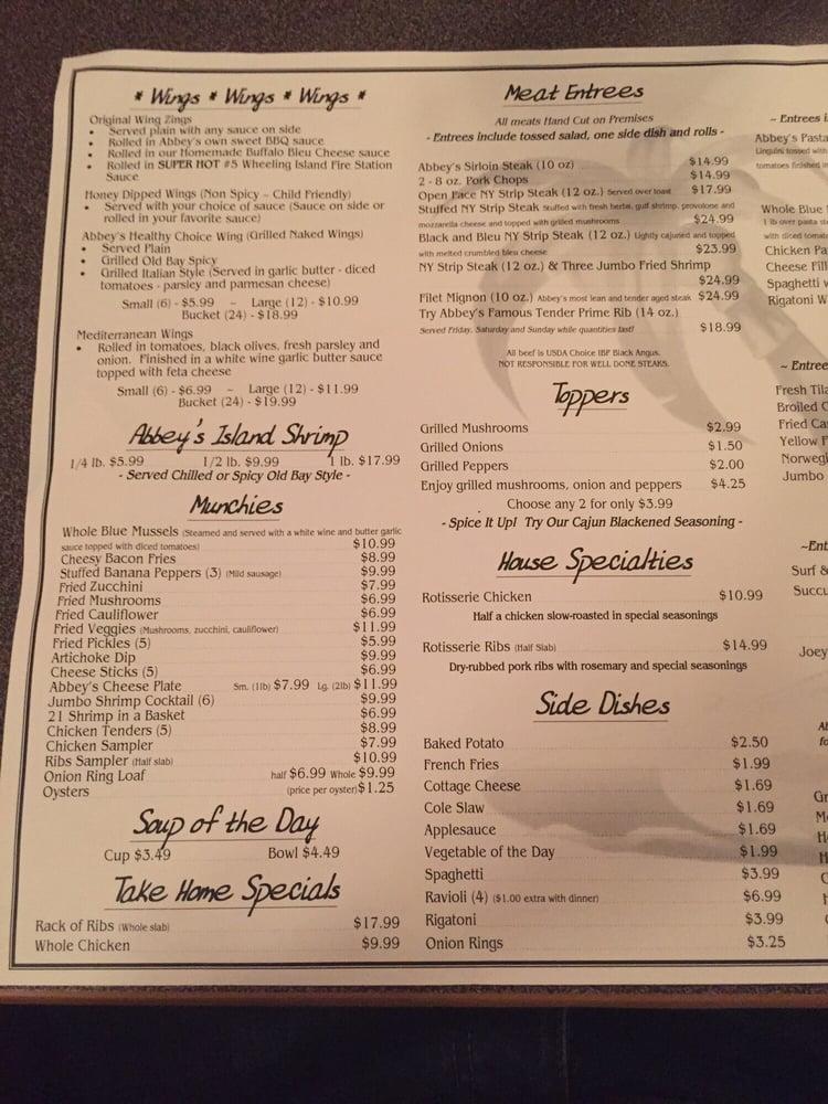 Menu at Abbey's Restaurant & Lounge, Wheeling