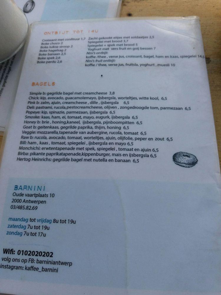 Menu at Barnini, Antwerp