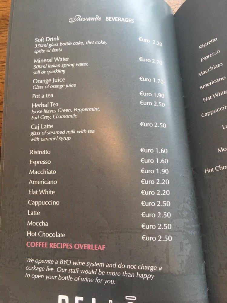 Menu at Bella Cafe, Fermoy, 41 McCurtain St