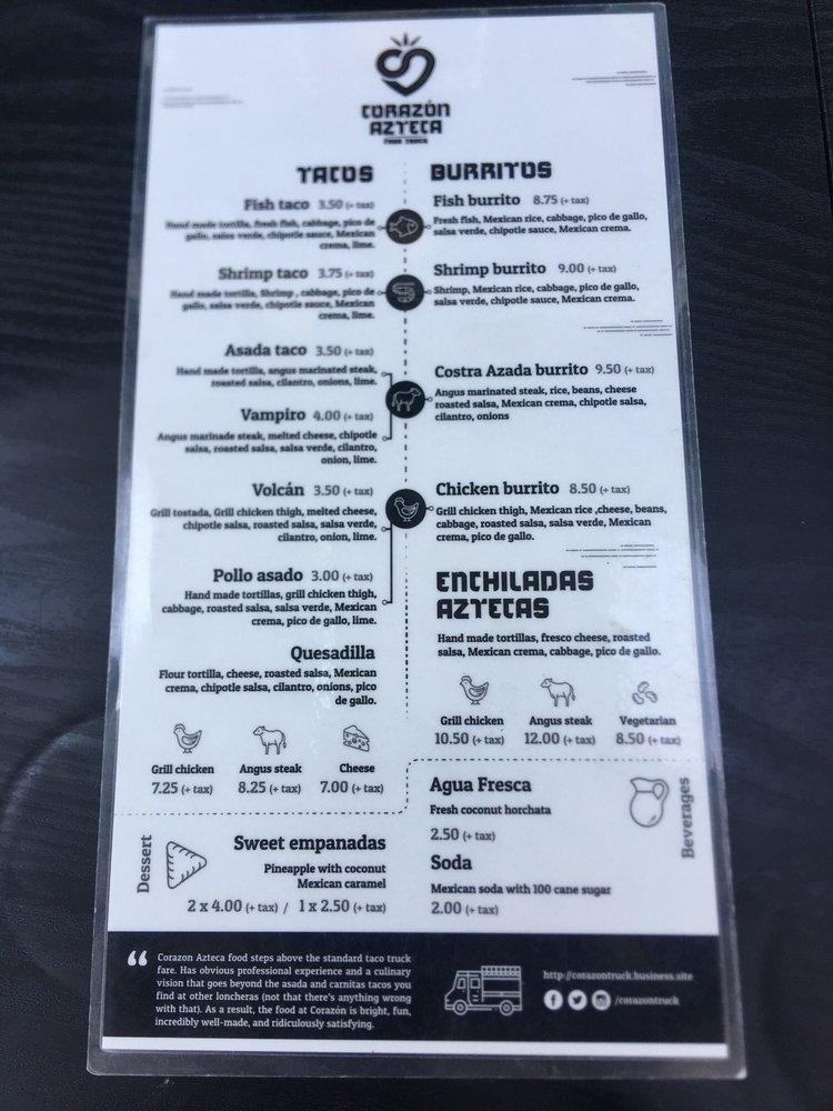 Menu at Corazon Azteca restaurant, Kirkland, NE 85th St p1