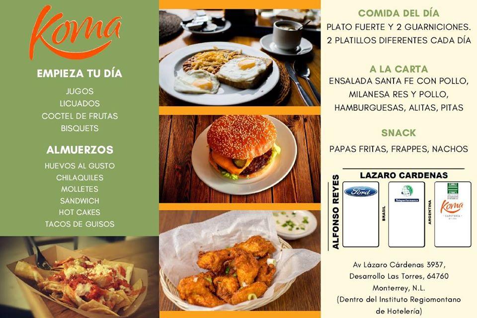 Menu at KOMA cafeteria, Monterrey