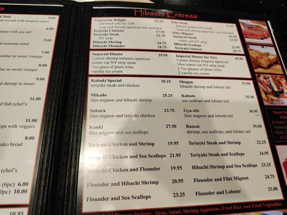 Menu at Kabuki Japanese Steak House restaurant, Roanoke