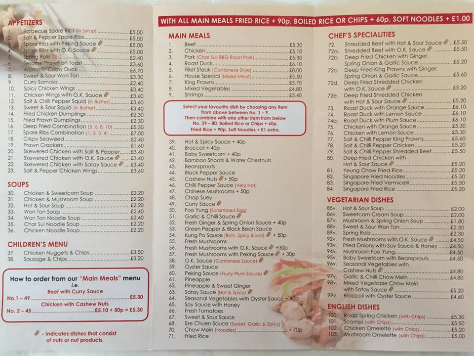 Menu at Ken's Chinese Takeaway restaurant, Birchwood