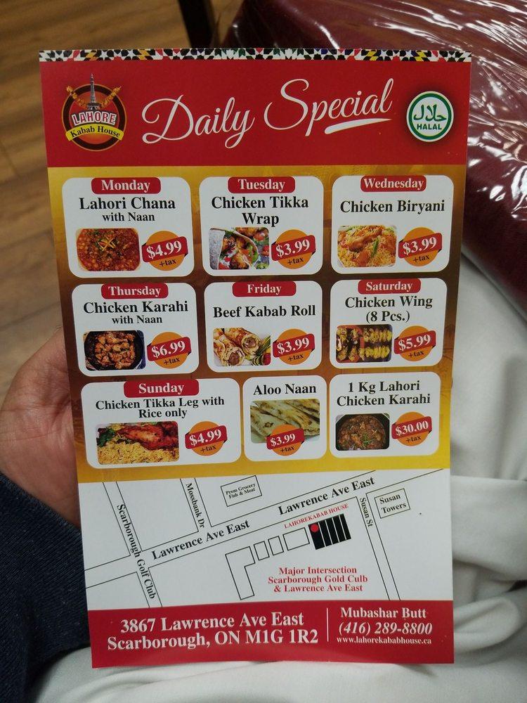 Menu at Lahore Kabab House restaurant, Toronto