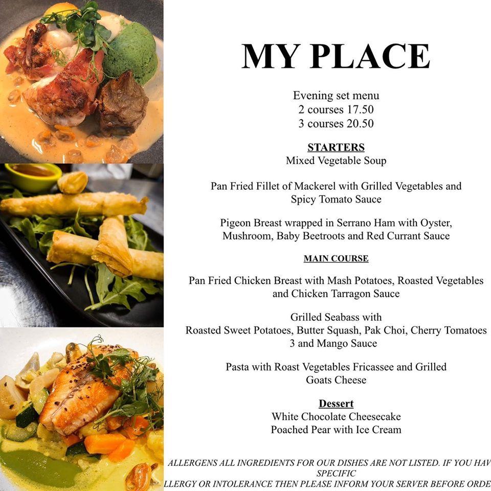 Menu at My Place restaurant, Beckenham