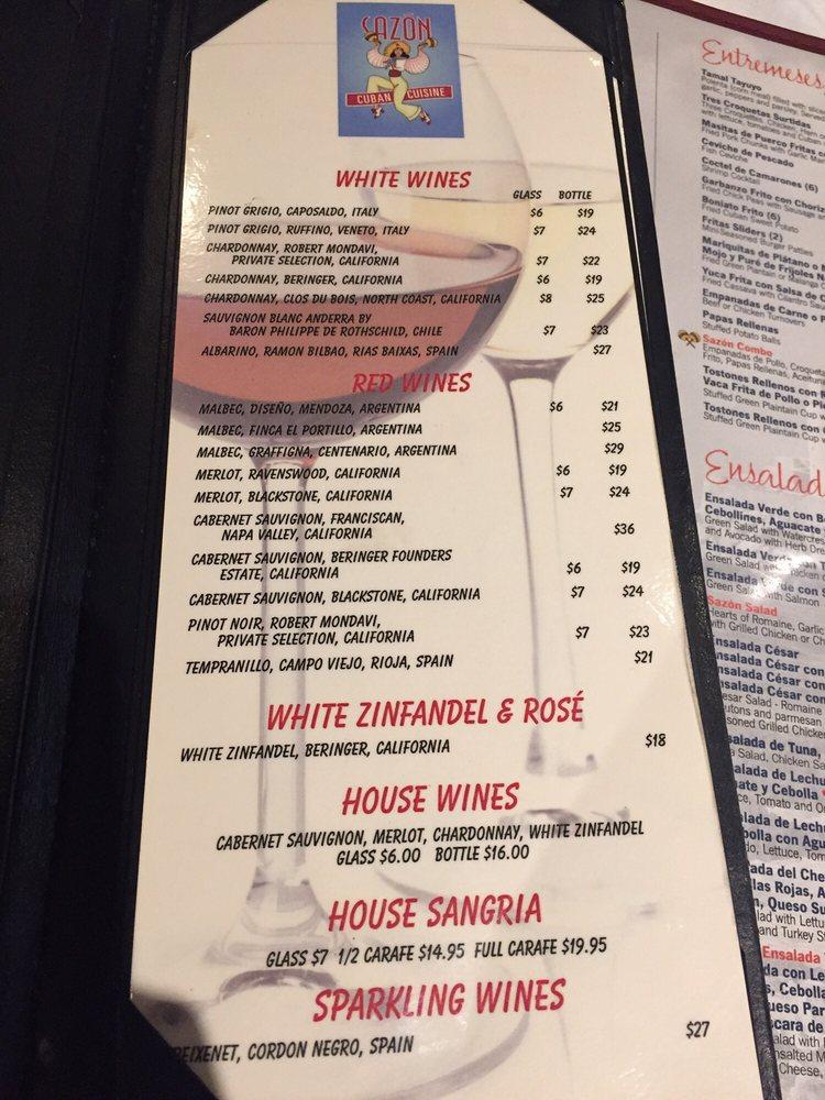 Menu at Sazon Cuban Cuisine restaurant, Miami Beach, Collins Ave