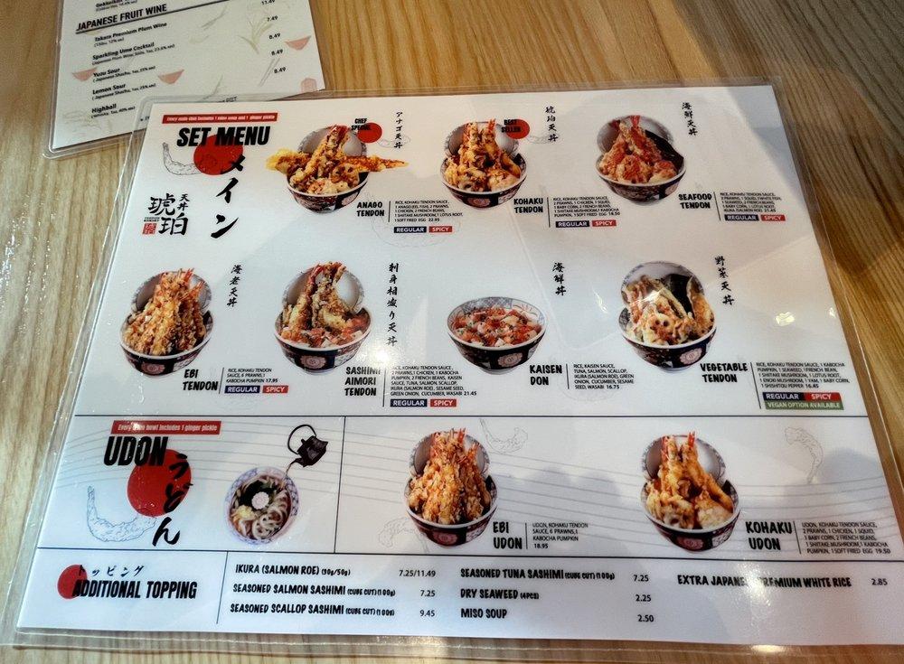 Carta del restaurante Tendon Kohaku - Metrotown, Burnaby