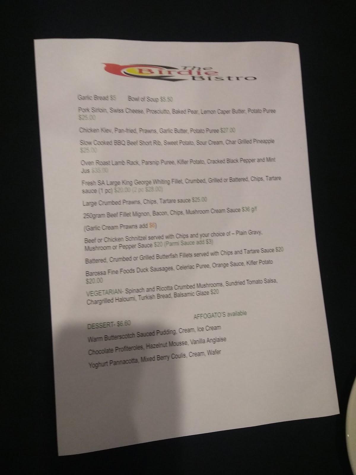 Menu at Birdie Bistro Goolwa pub & bar, Goolwa South