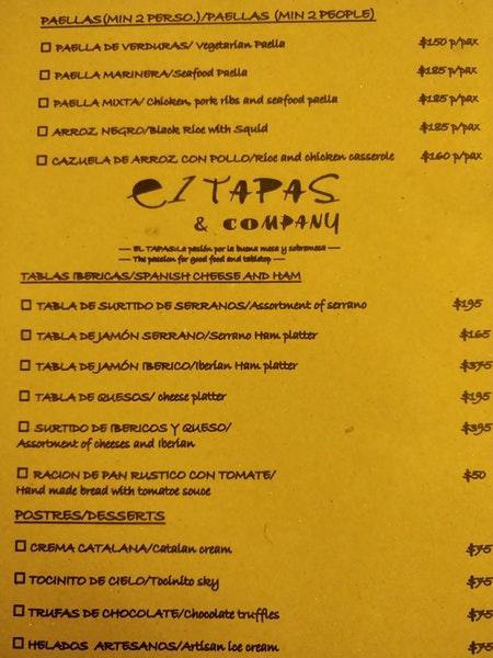 Menu at El Tapas & Company pub & bar, Playa del Carmen