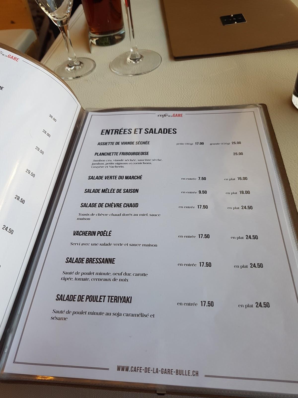 Menu da Café de la Gare, Bulle