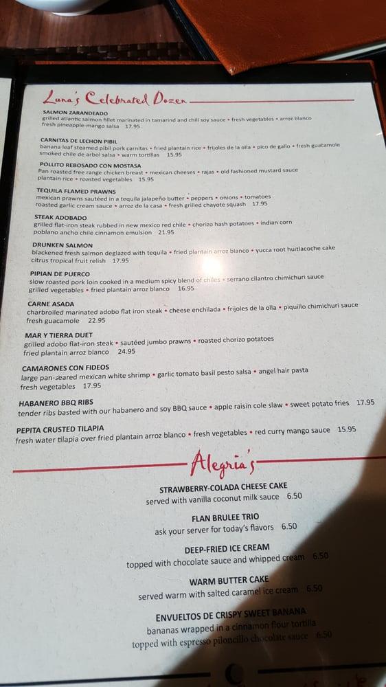 Menu at Luna Modern Mexican Kitchen restaurant, Rancho Cucamonga