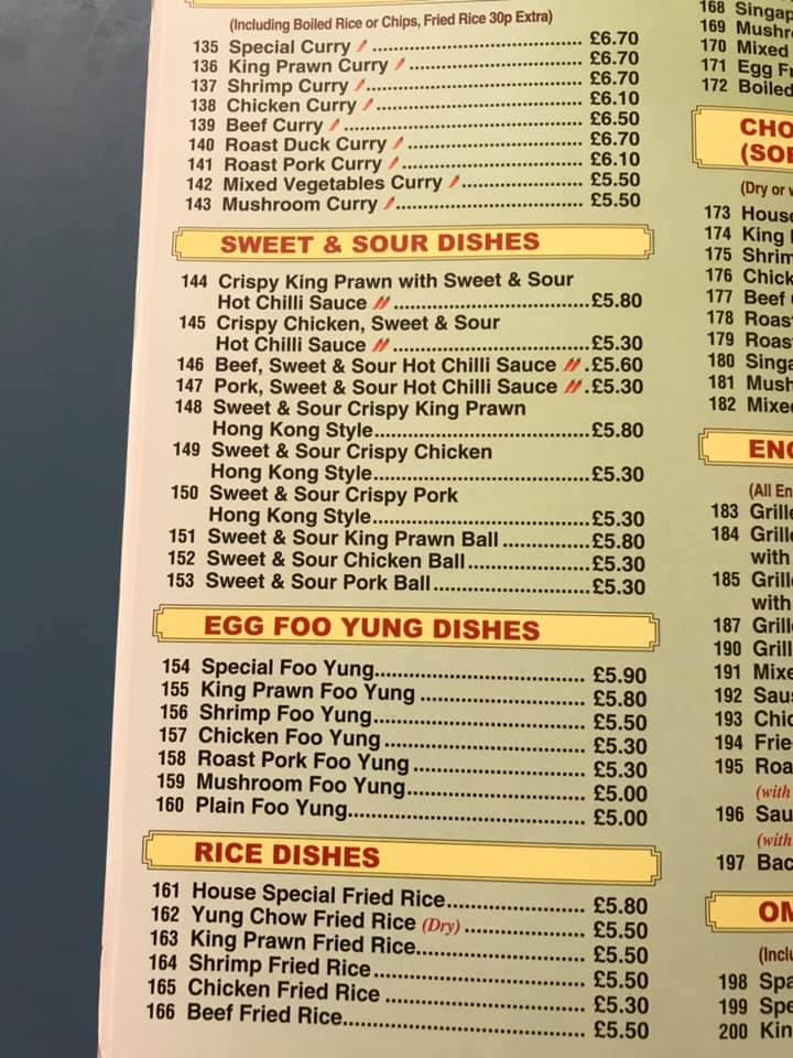 Menu at New Dragon City, Tutbury