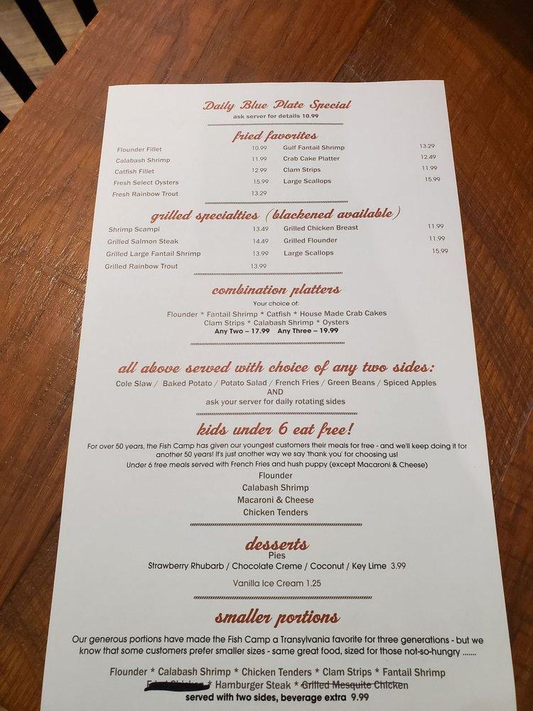 Menu at Pisgah Fish Camp restaurant, Pisgah Forest, 663 Deavor Rd