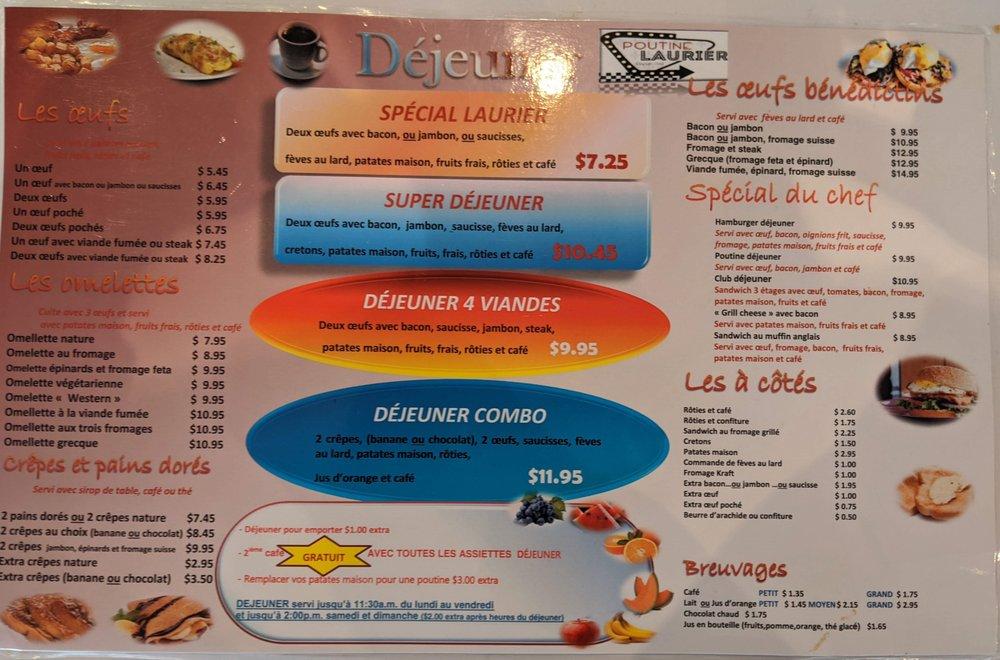Menu at Poutine Laurier Restaurant, Montréal