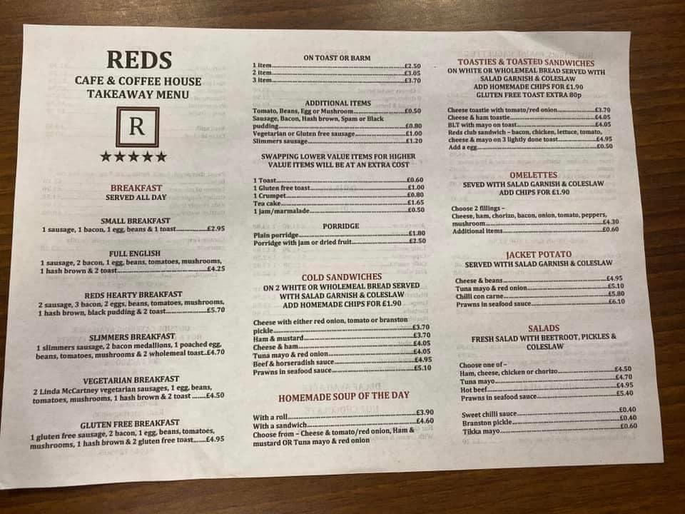 Menu at Cwtch Cafe, Wigan