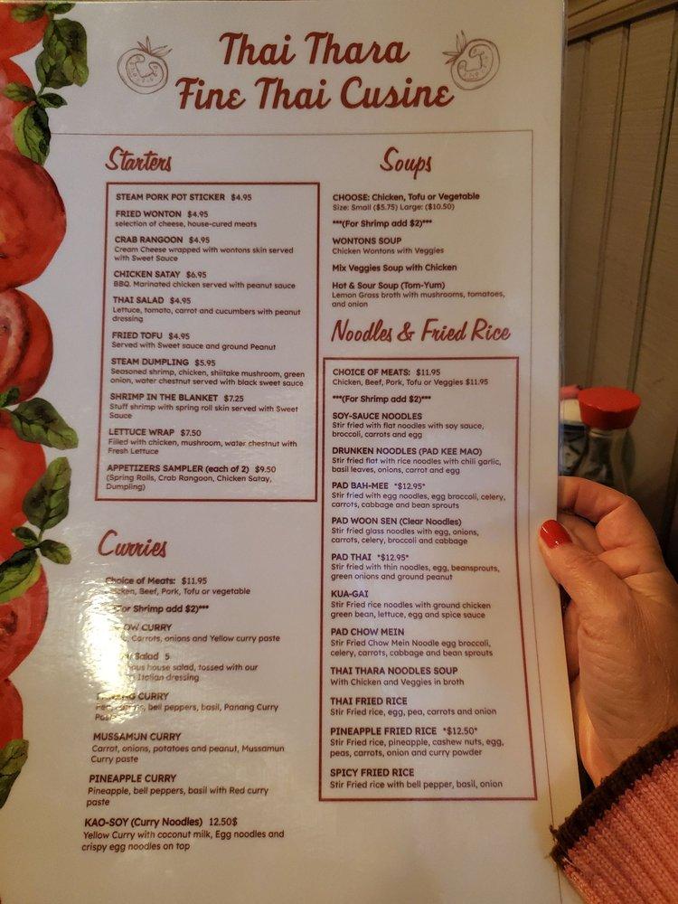 Menu at Thai Thara restaurant, Richmond