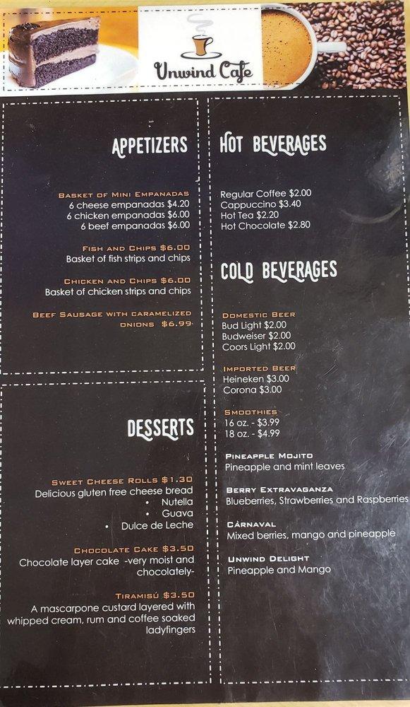 Menu at Unwind Cafe, Orlando