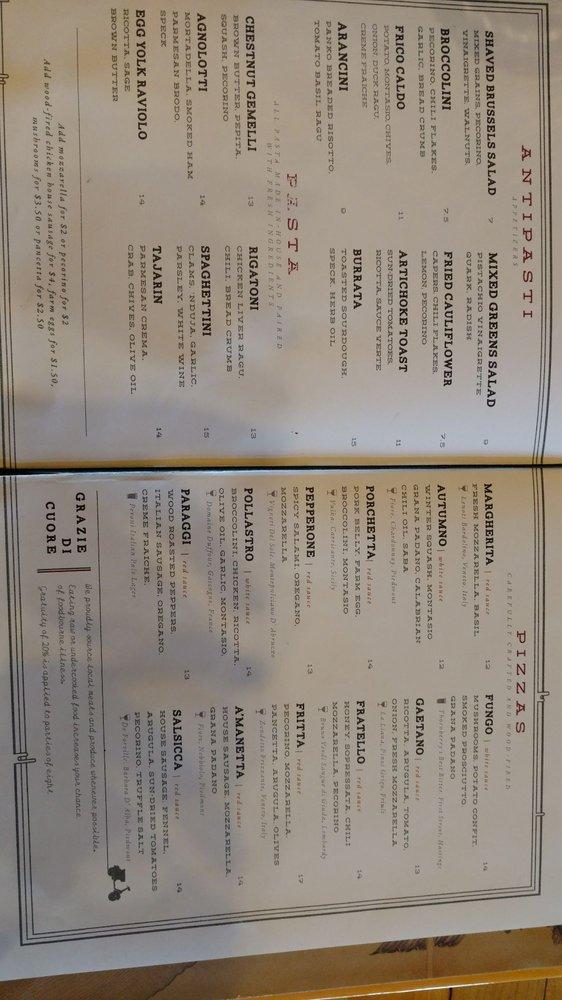 Menu at Via Farina pizzeria, Omaha