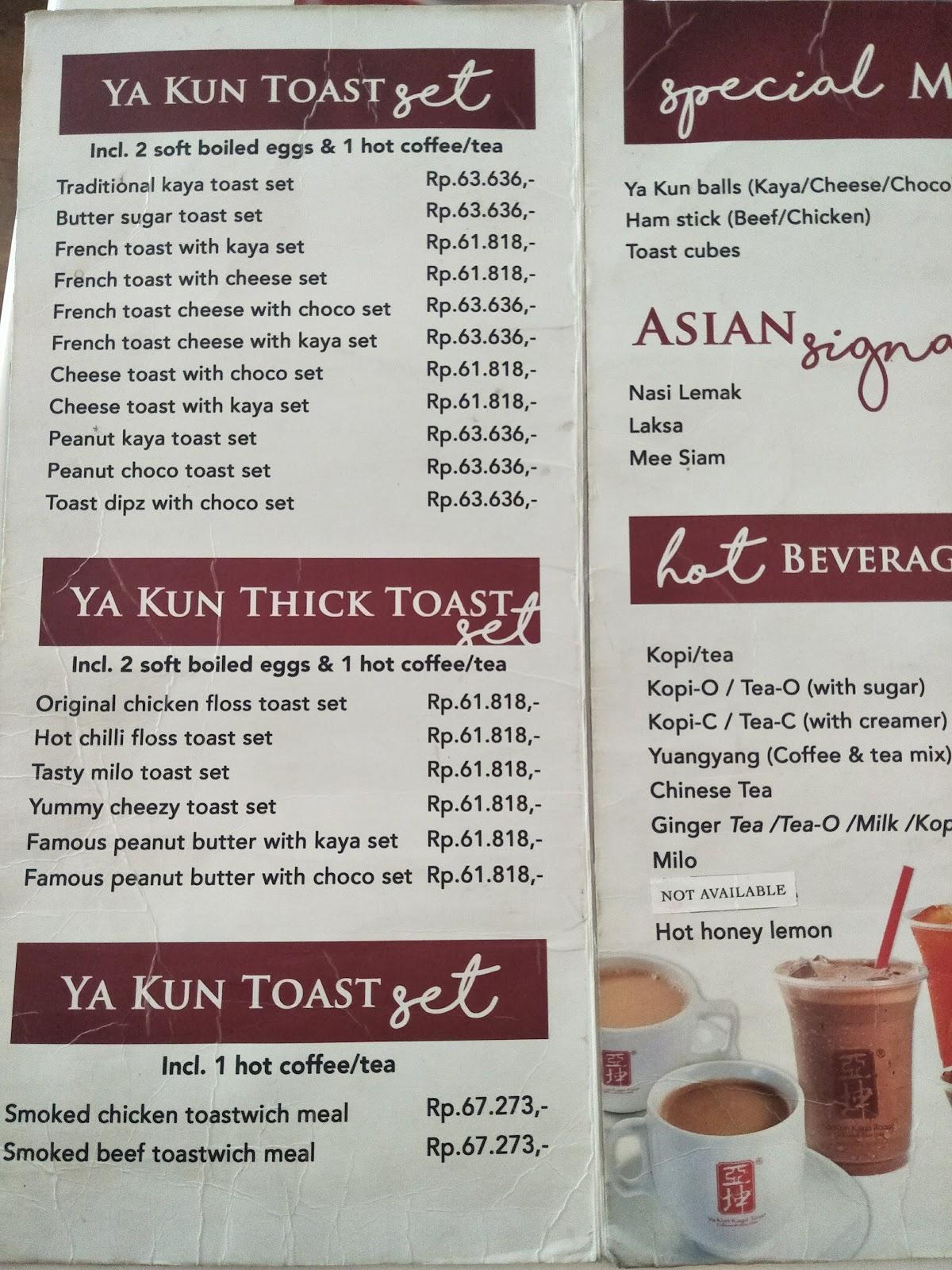 Menu at Ya kun Kaya Toast restaurant, Kuta, Jl. Dewi Sri No.5-7