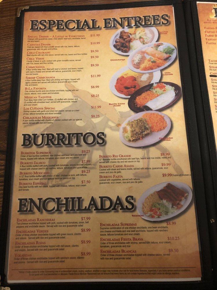 Menu at Fiesta Brava restaurant, Broken Bow