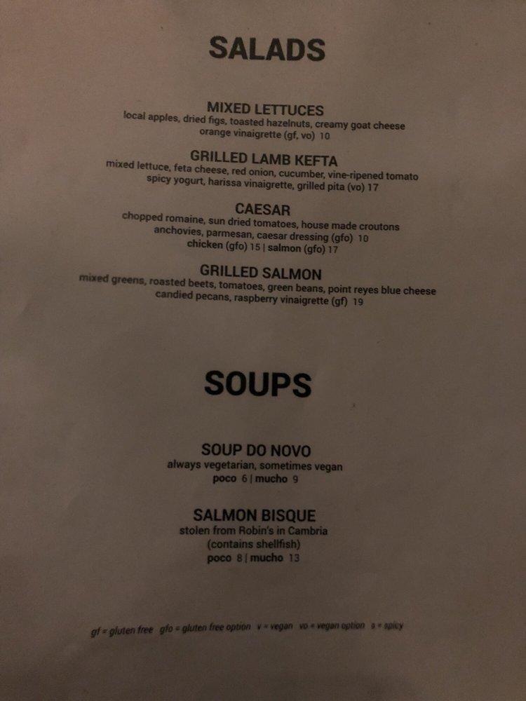 Menu at Novo pub & bar, San Luis Obispo
