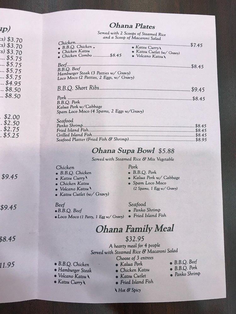 Menu at Ohana Hawaiian BBQ Pleasant Hill, Pleasant Hill
