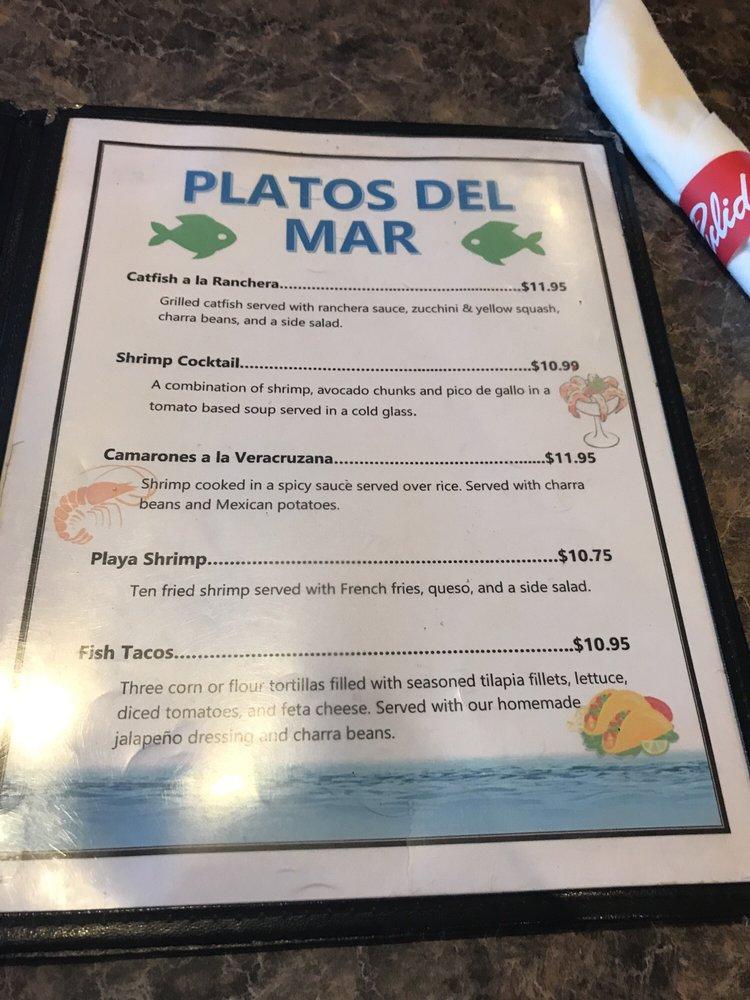 Menu at Pulido's restaurant, Hurst