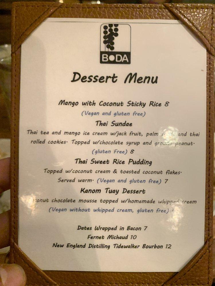 Menu at Boda restaurant, Portland