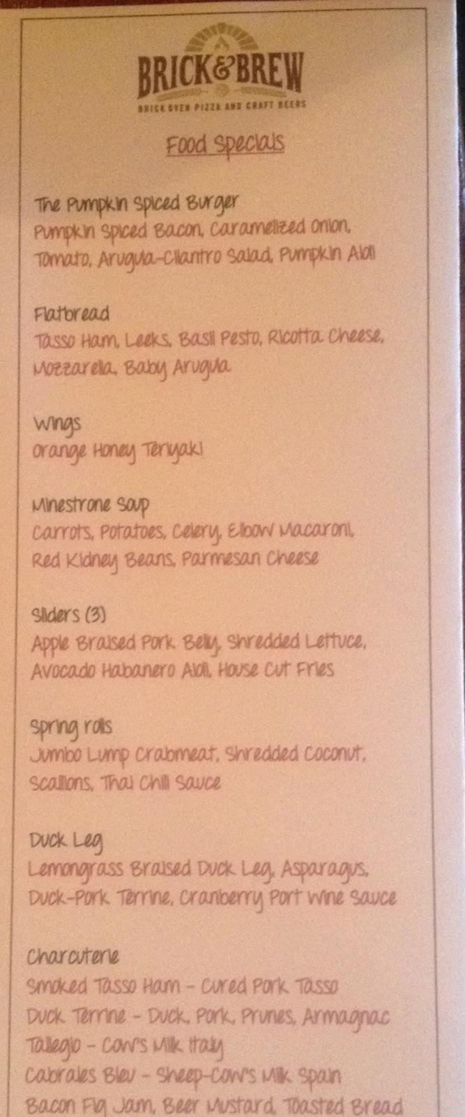 Menu at Brick & Brew pizzeria, Havertown