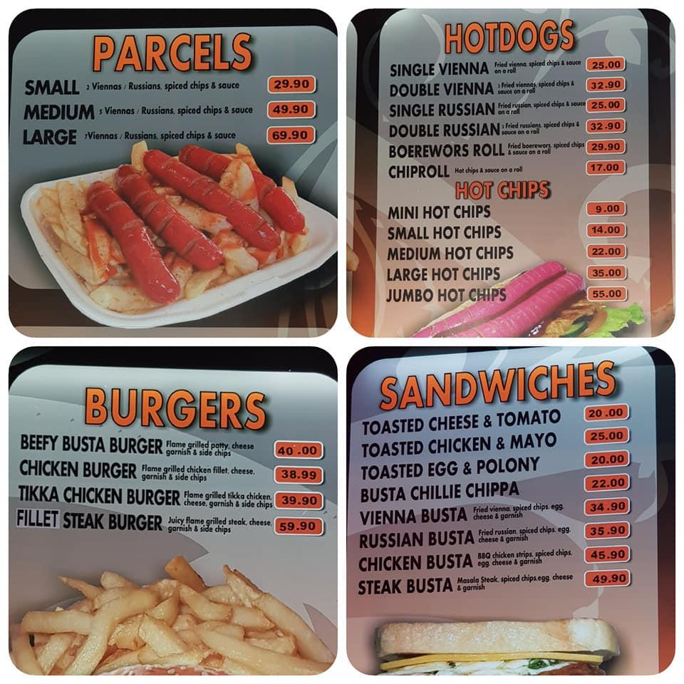 Menu at Busta's Food Hub restaurant, Paarl