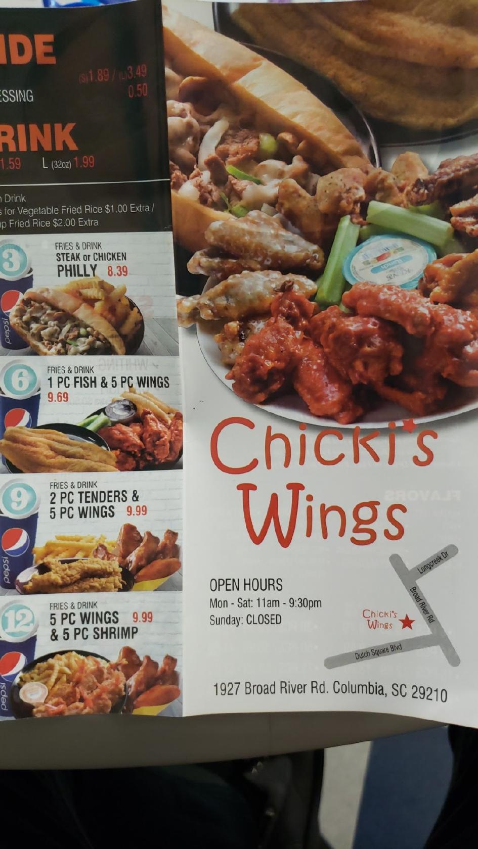 Menu at Wings House fast food, Columbia