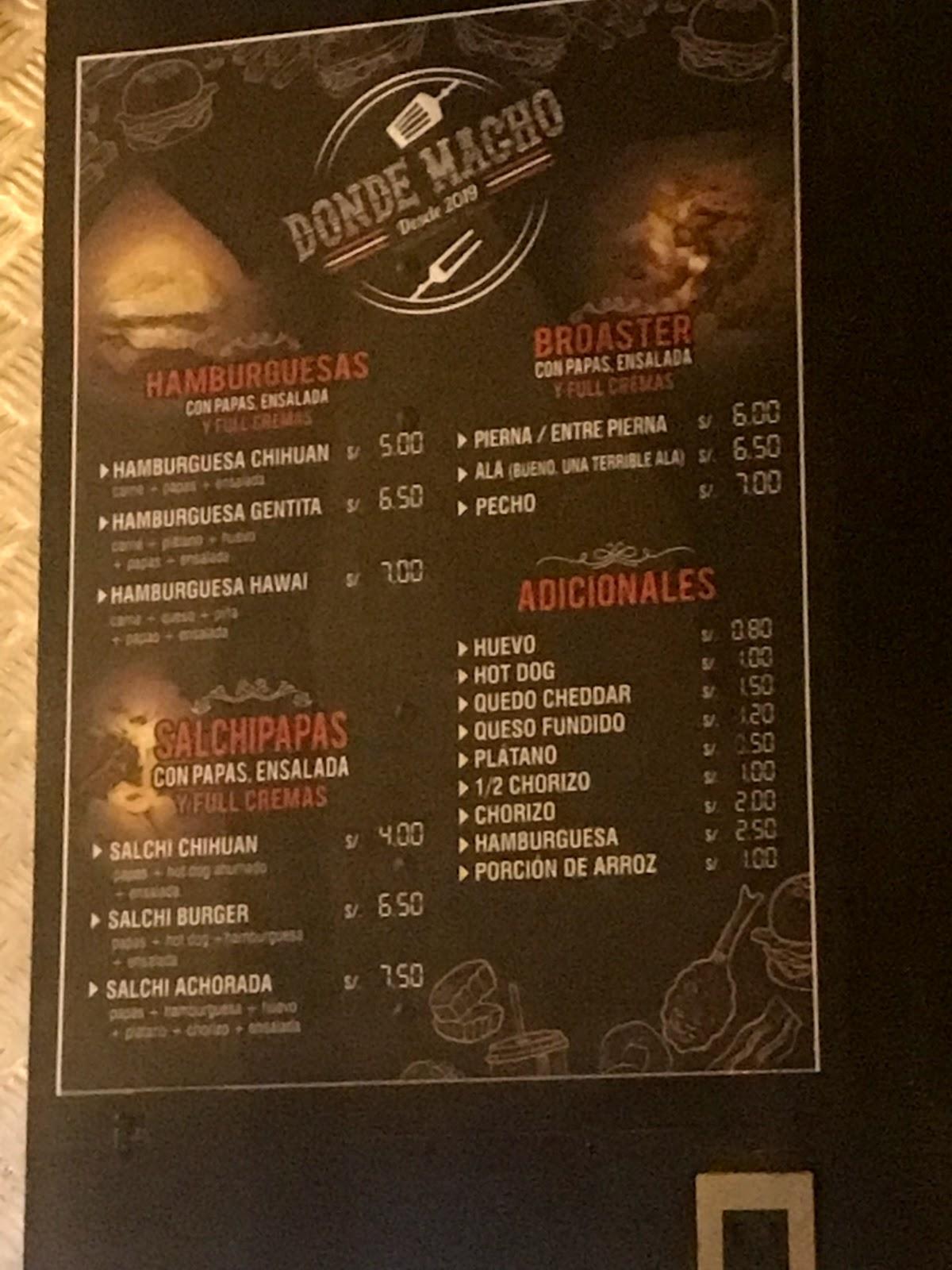 Menu at Donde Macho FT restaurant, San Juan de Lurigancho