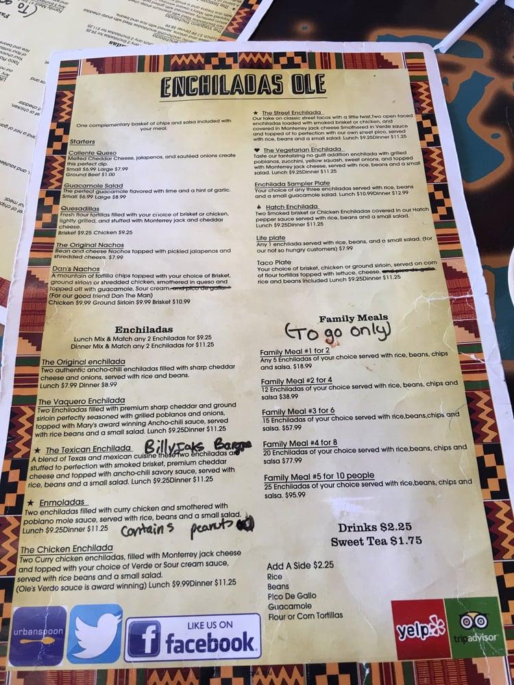 Carta del restaurante Enchiladas Ole' Magnolia, Fort Worth, Forest Park ...