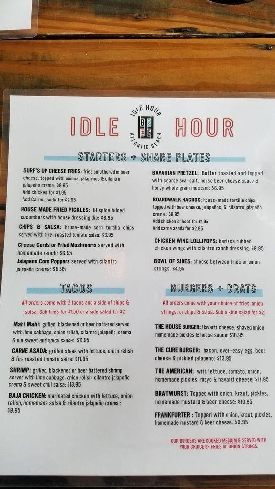 Carta del pub y bar Idle Hour Biergarten, Atlantic Beach