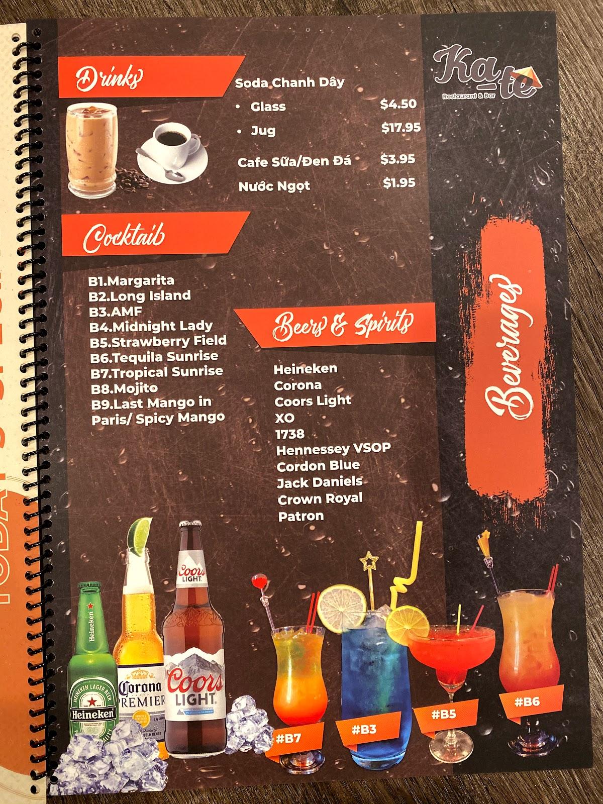Menu at Ka-te Restaurant & Bar, Portland