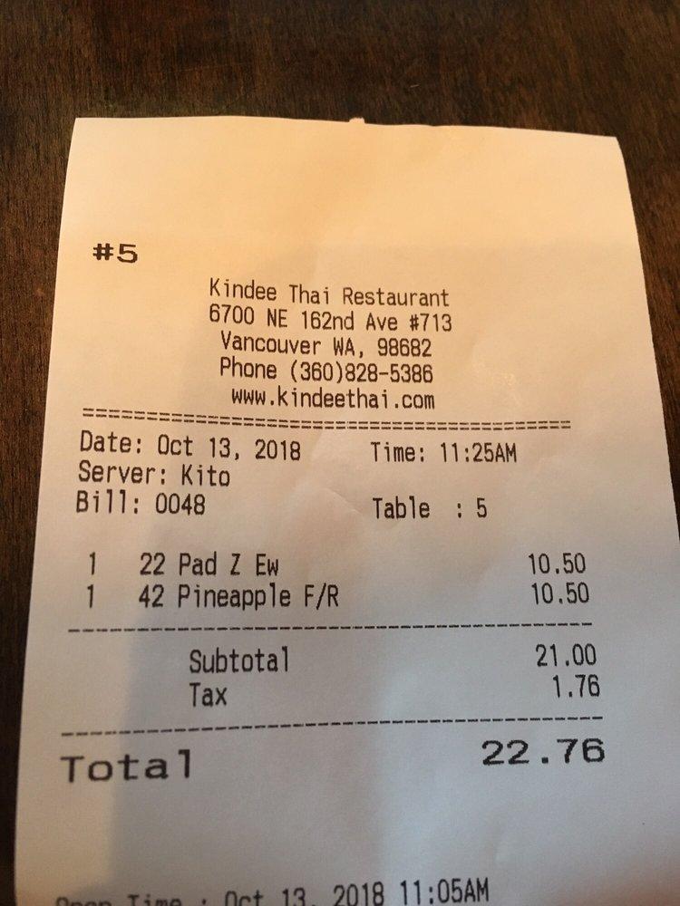 Menu at Kindee Thai Restaurant, Vancouver, NE 162nd Ave #713