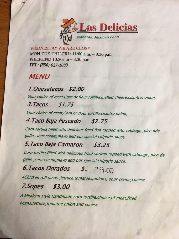Menu at Las Delicias restaurant, Quincy