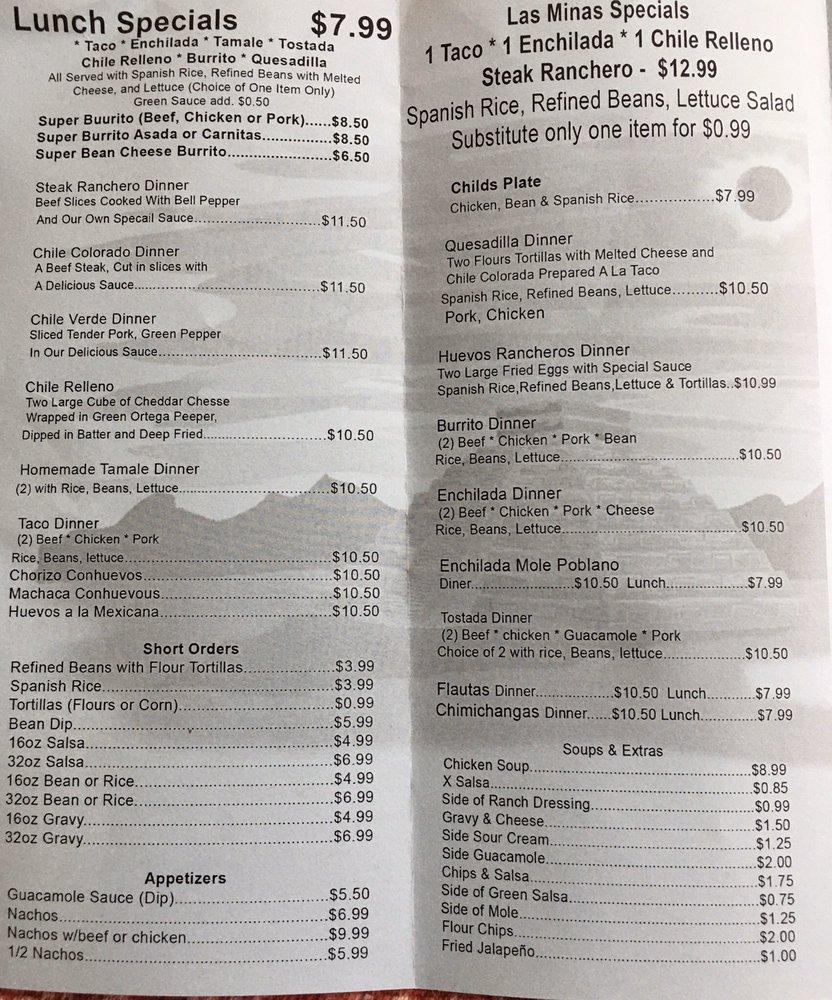 Menu at Las Minas Mexican Restaurant, Pine Grove, CA-88