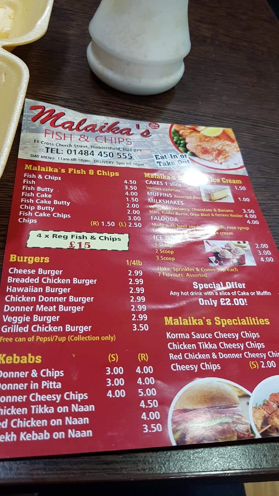 Menu at Malaika Grill Bar, Huddersfield