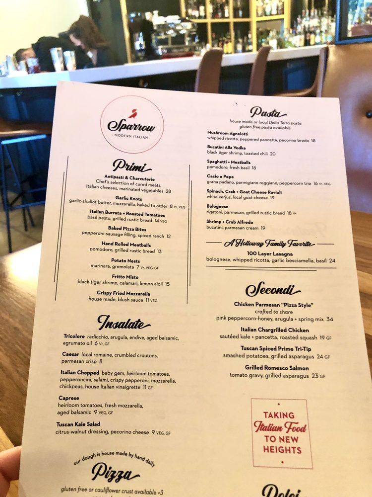 Menu at Sparrow Modern Italian pub & bar, Edmond