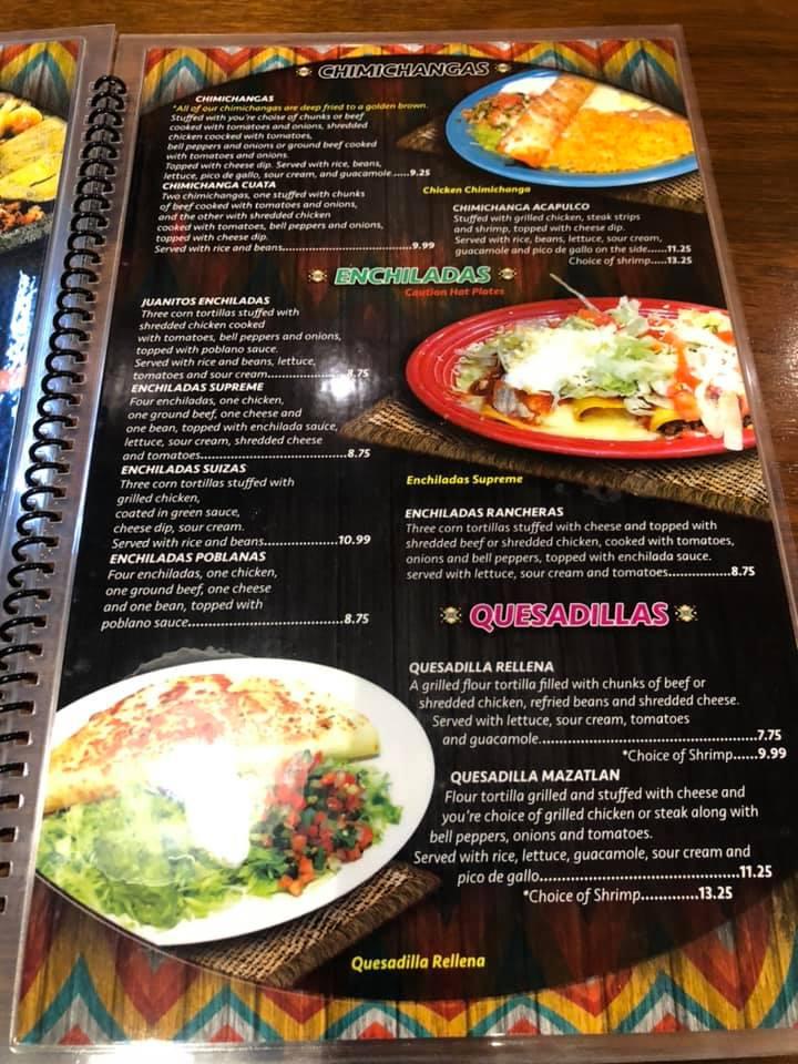 Menu at Tulum restaurant, Plover