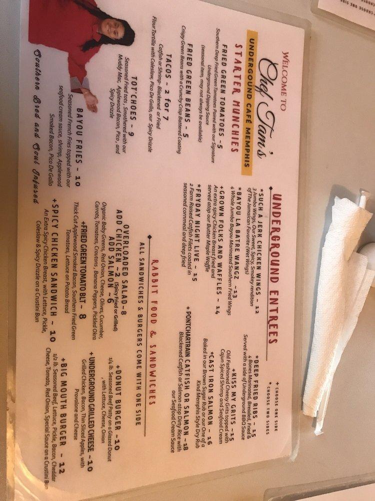Menu at Chef Tam's Underground Cafe, Memphis, 668 Union Ave