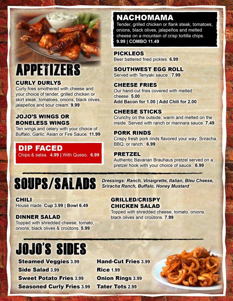 Menu at Jojos Bar & Grill, Yukon